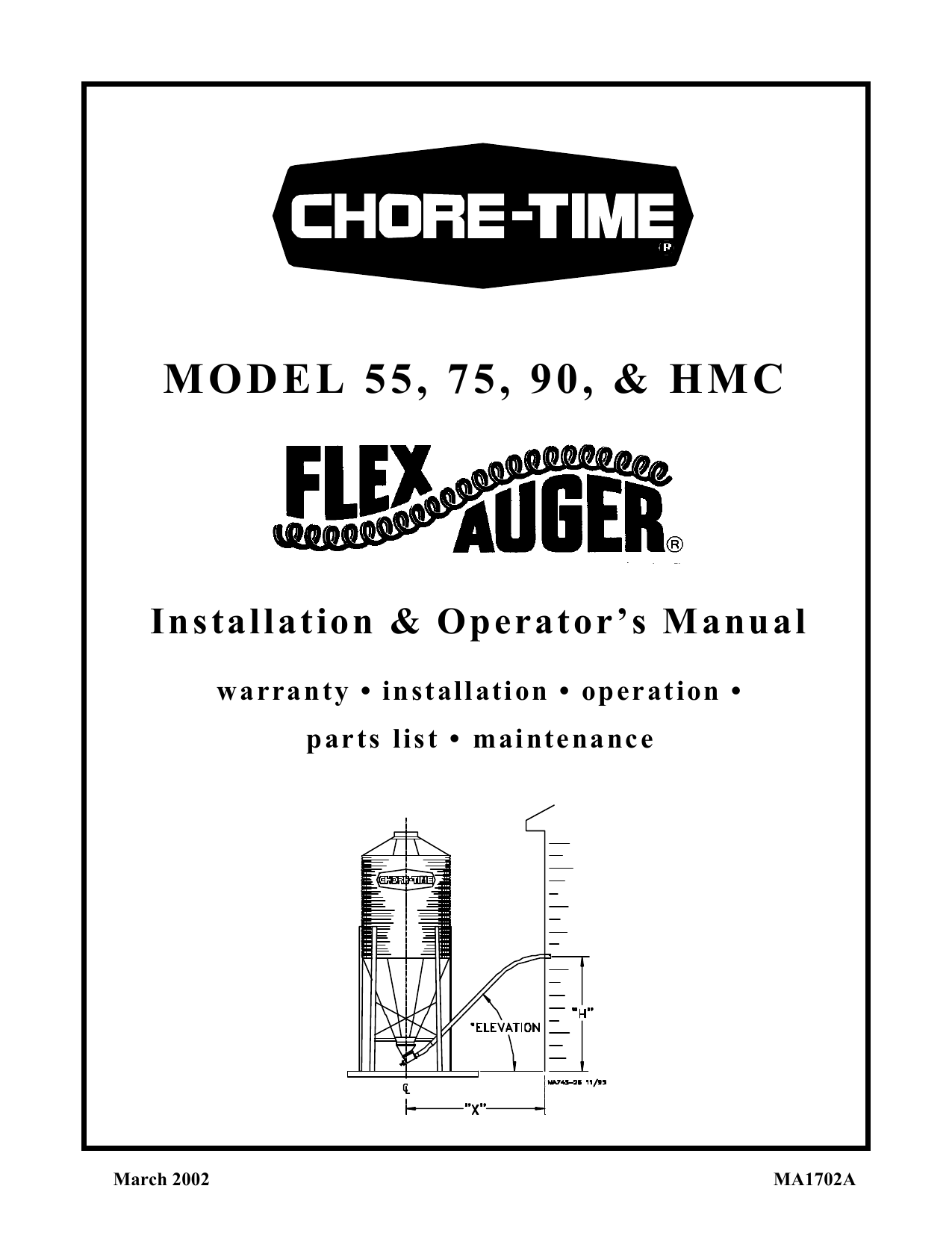 Chore-Time MA1702A Model 55, 75, 90 & HMC FLEX-AUGER® null | Manualzz
