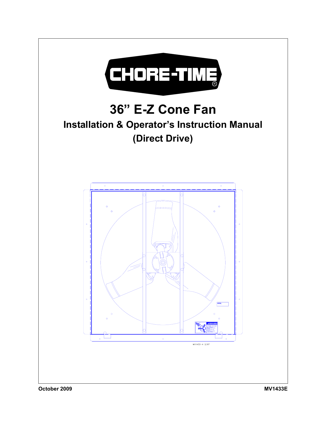 Chore-Time MV1433E 36-Inch E-Z Cone Fan Installation and Operators ...