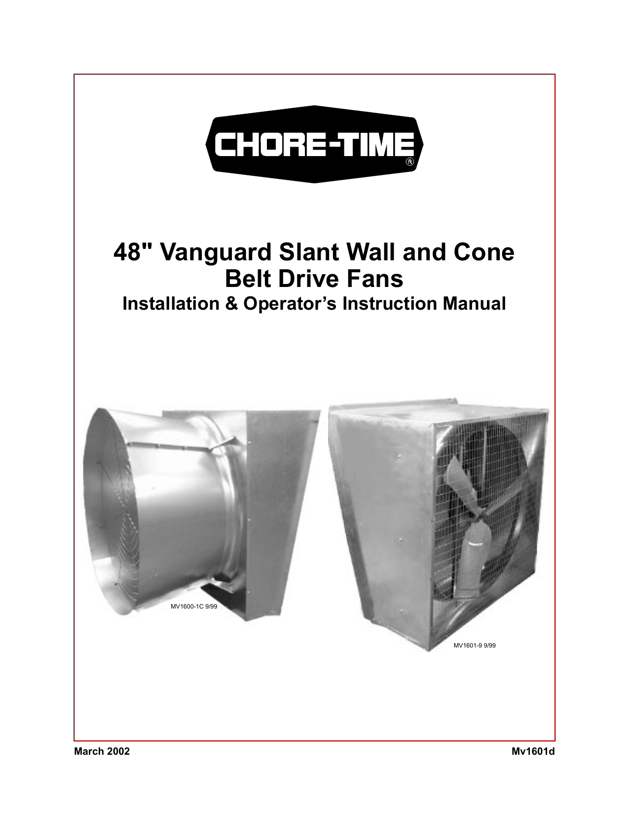 Chore-Time MV1601D 48-Inch Vanguard Slant Wall and Cone Belt Drive Fans ...