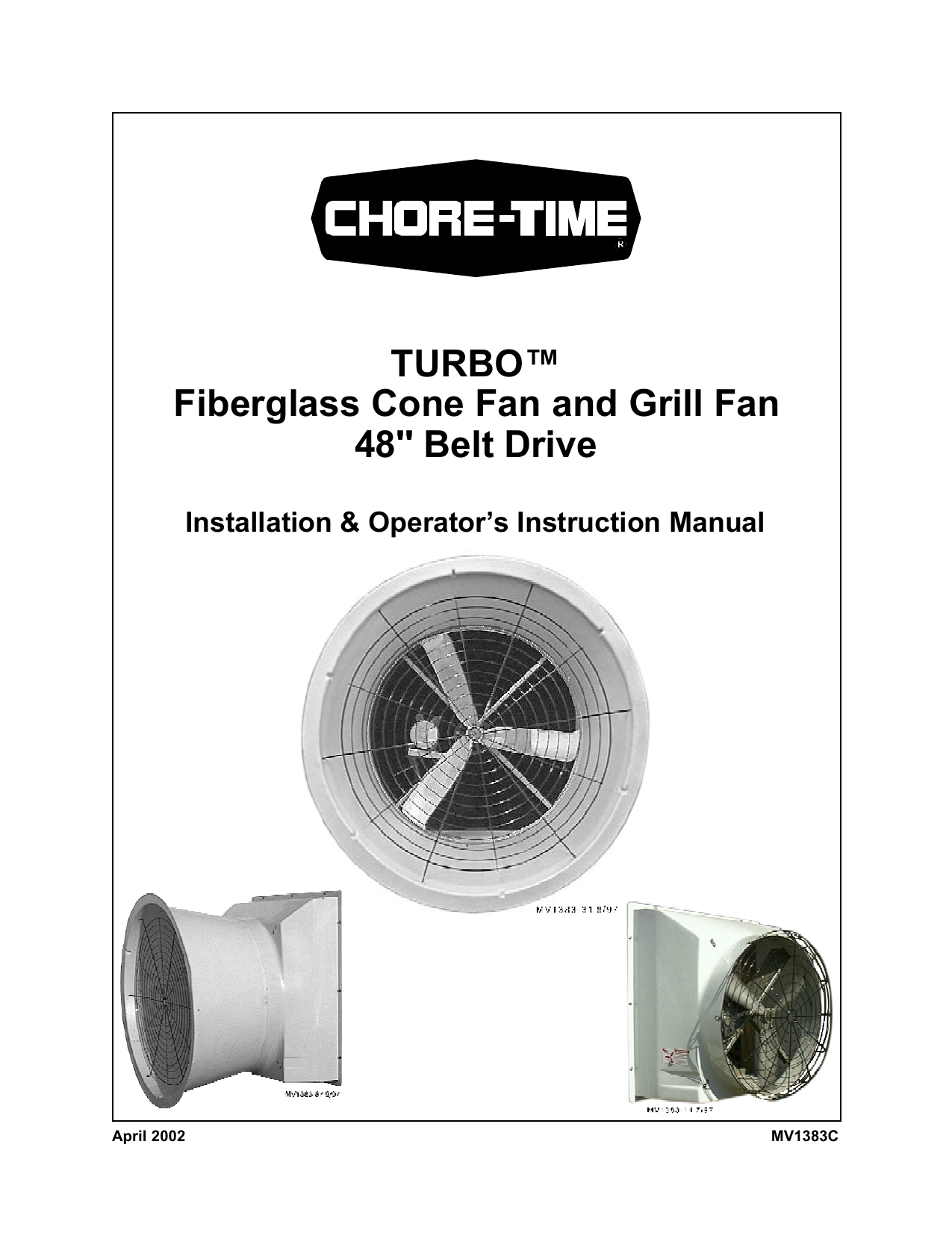Chore-Time MV1383C 48-Inch Belt Drive TURBO® Fiberglass Cone Fan ...