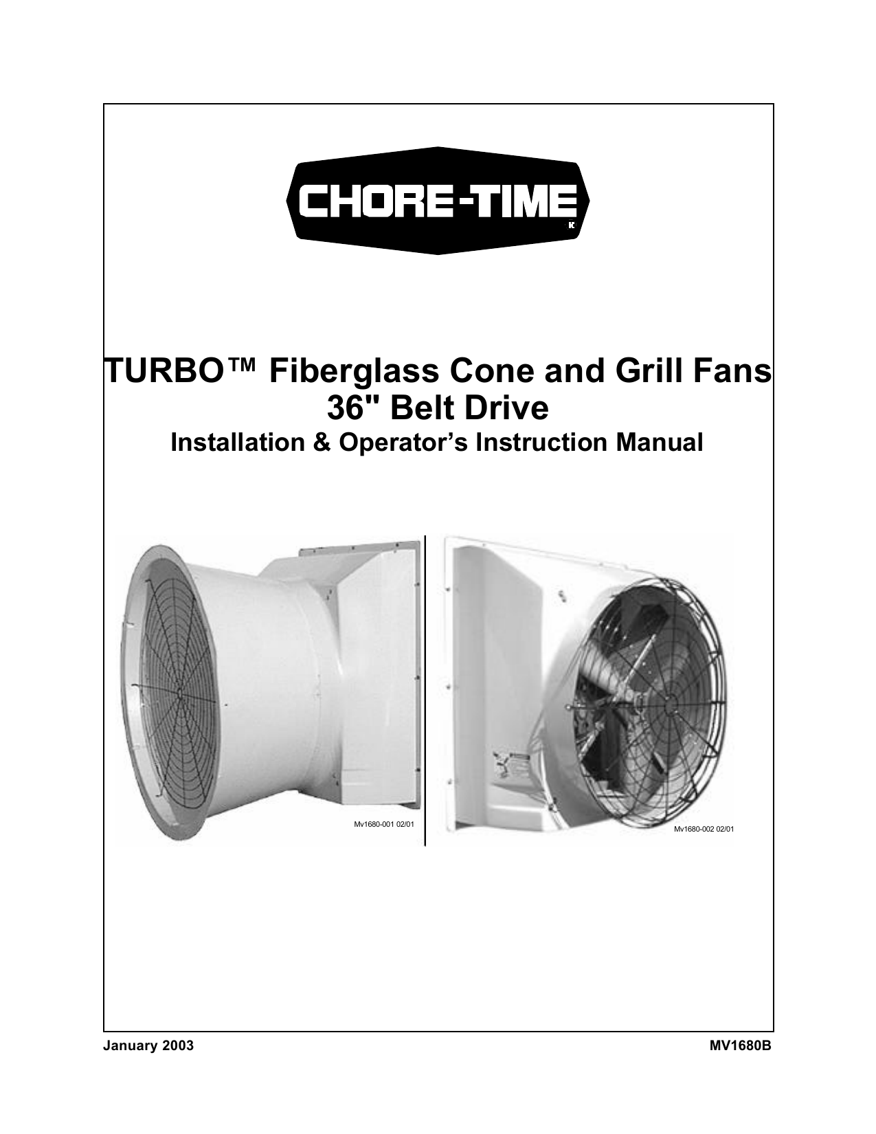 Chore-Time MV1680F 36-Inch Belt Drive TURBO® Fiberglass Cone and Grill ...