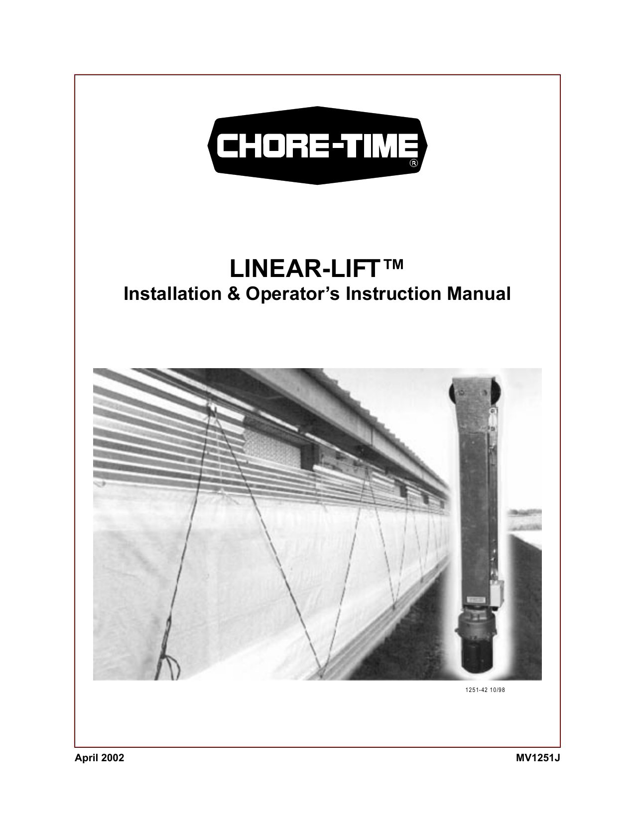 Chore-Time MV1251J LINEAR-LIFT™ Installation and Operators Instruction ...