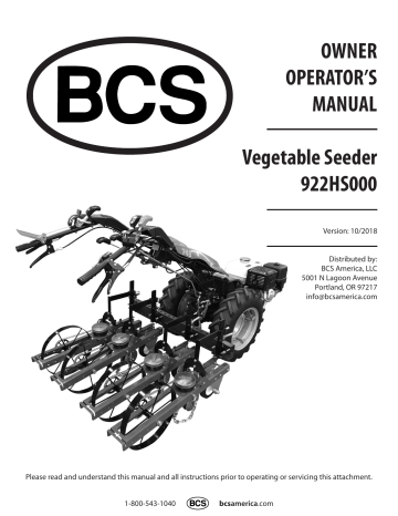 BCS Vegetable Seeder Owner's Manual | Manualzz