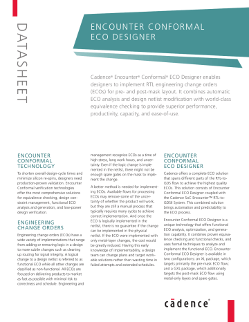 Cadence ENCOUNTER CONFORMAL ECO DESIGNER Datasheet | Manualzz