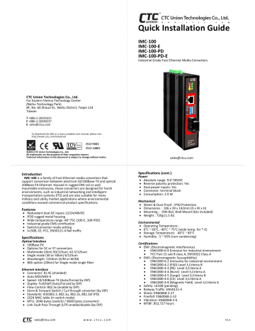 CTC Union IMC-100-E Quick Installation Manual | Manualzz