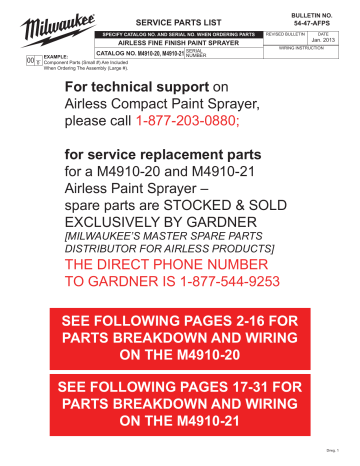 Milwaukee M4910-20, M4910-21 Service Parts List | Manualzz