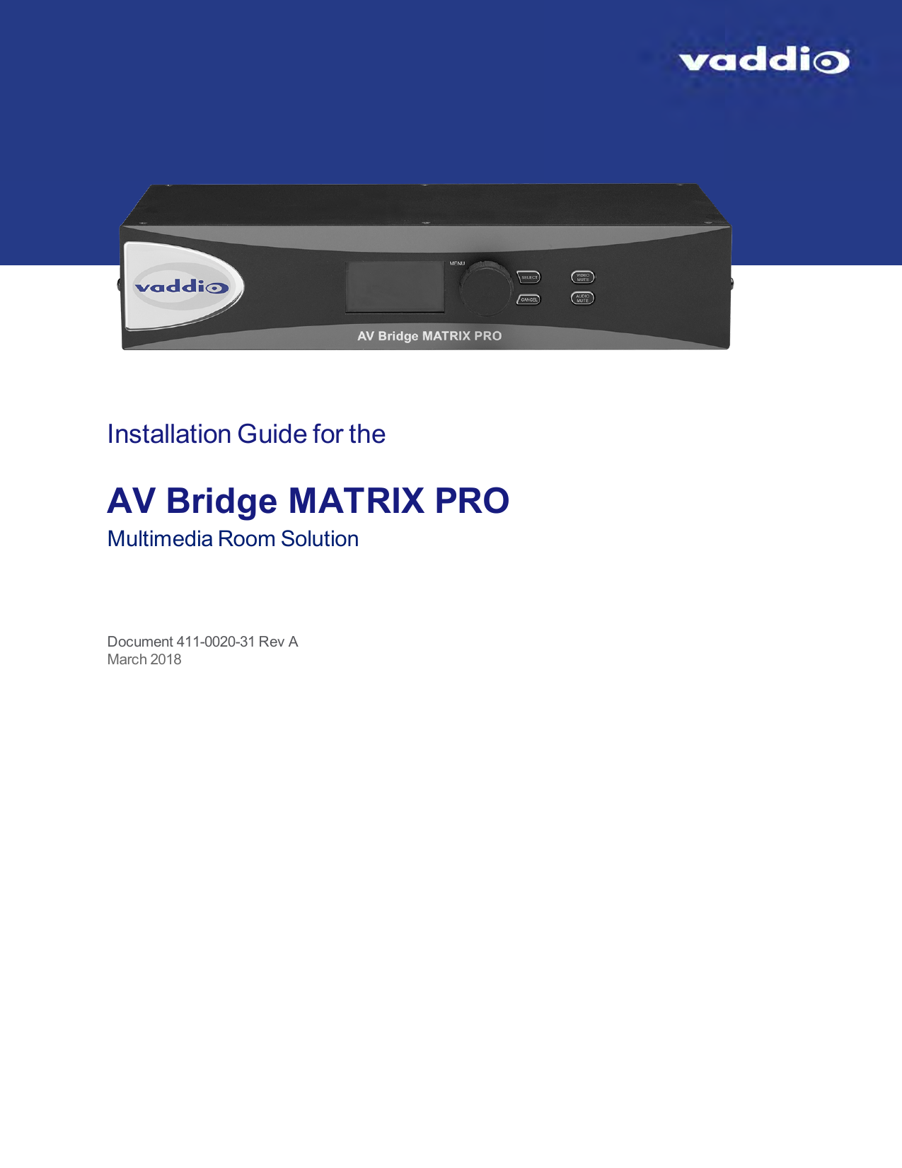 VADDIO AV BRIDGE MATRIX PRO Installation Manual | Manualzz