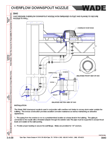 Wade 3944NH 4 in. No-Hub Downspout Nozzle Nickel Bronze Installation ...