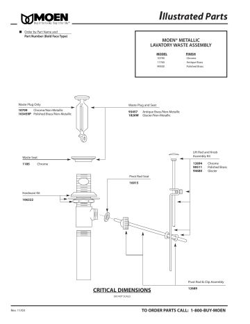 Moen 99500 Brass Pop-Up Waste Assembly Specification | Manualzz