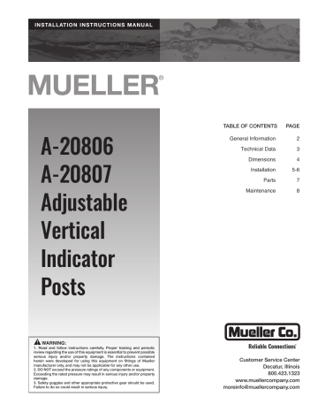 Mueller Company A20806RB A-20806 36-3/4 in. 1 ft 4 Installation manual ...