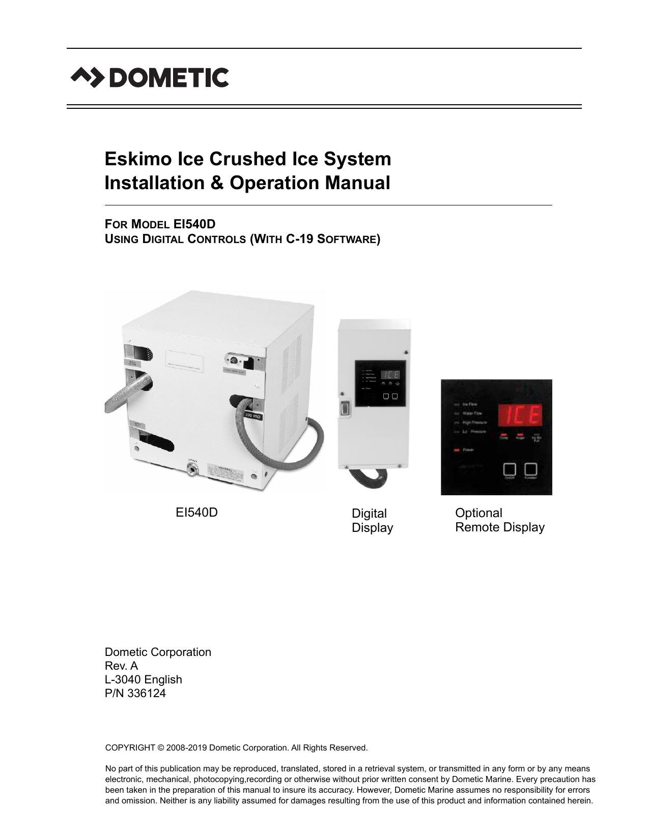 Dometic Eskimo Ice Crushed Ice System For Model EI540D Operating Manual ...