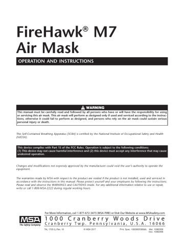 FireHawk M7 Air Mask Owner's Manual | Manualzz