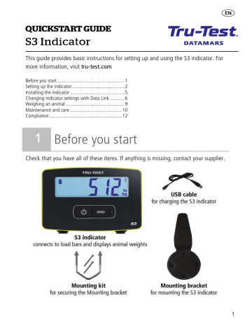 Tru-Test S3 Indicator Quick Start Guide | Manualzz
