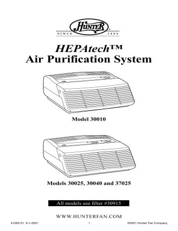 Hunter 30025 Air Cleaner Owner's Manual | Manualzz