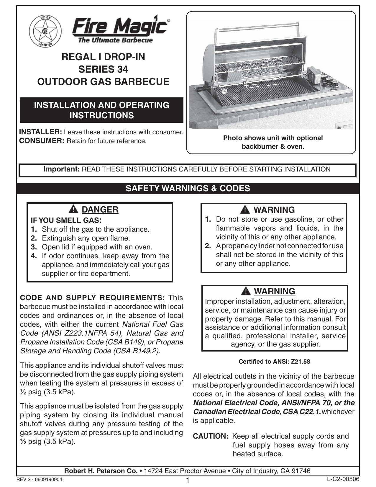 Fire Magic REGAL 1 (w/Backburner) Owner's manual | Manualzz