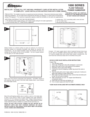 General GEN 1000 Humidifier Installation instructions | Manualzz