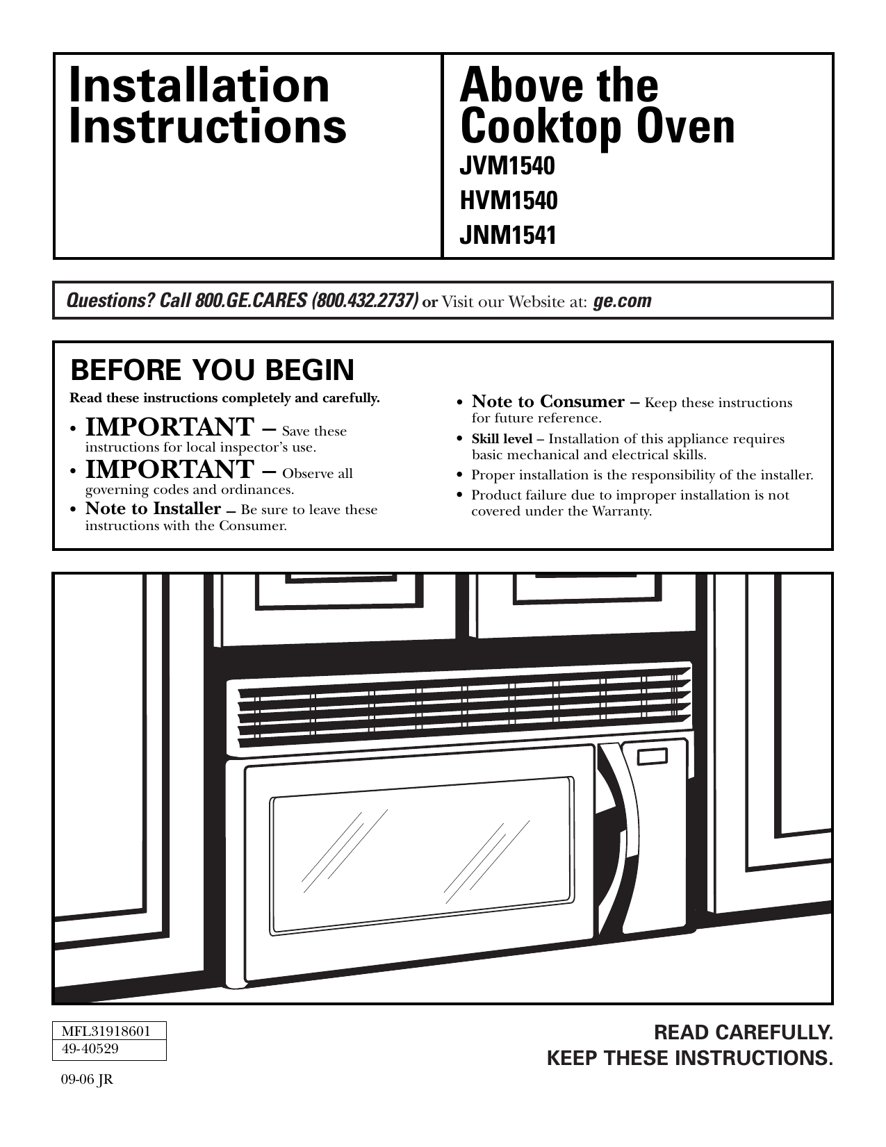 Ge JNM1541DP1WW Microwave Installation Guide | Manualzz