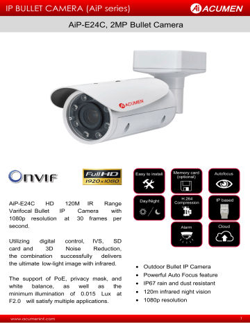 Acumen AiP-E24C IP Bullet Security Camera Datasheet | Manualzz