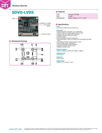 DFI SDVO-LVDS Peripherals Datasheet | Manualzz