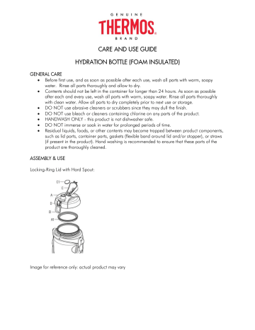 Thermos Insulated Hydration Bottle Care and Use Guide | Manualzz