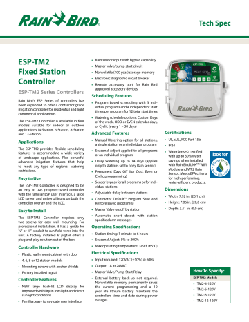 Rain Bird ESP-TM2 Series Controller Tech Spec | Manualzz