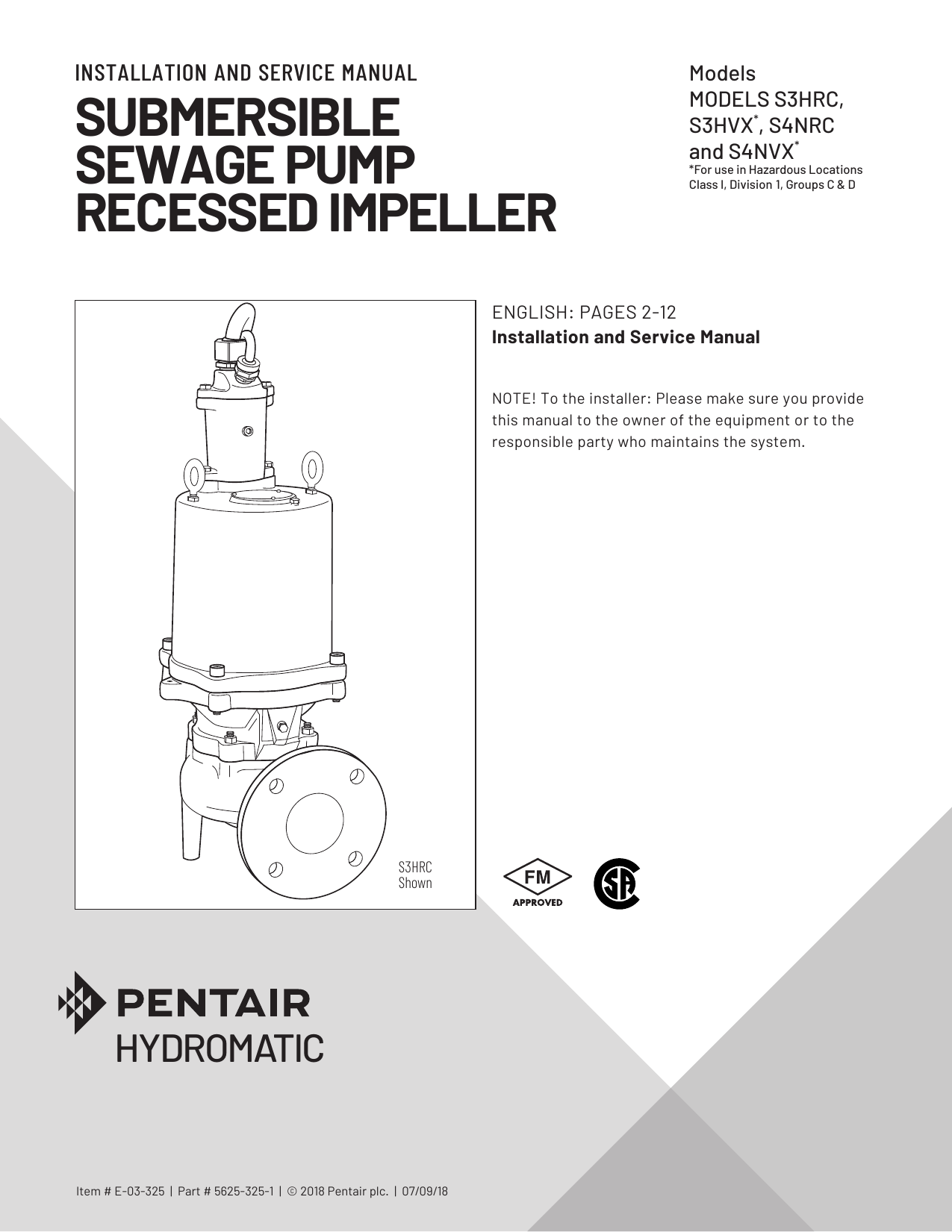 Hydromatic S3HRC, S3HVX , S4NRC and S4NVX Submersible Sewage Pump ...