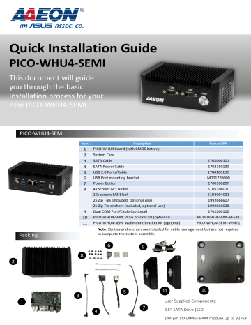 AAEON PICO-WHU4-SEMI Pico-ITX Board Installation Guide | Manualzz