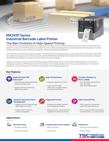 TSC MX241P Series Product sheet | Manualzz