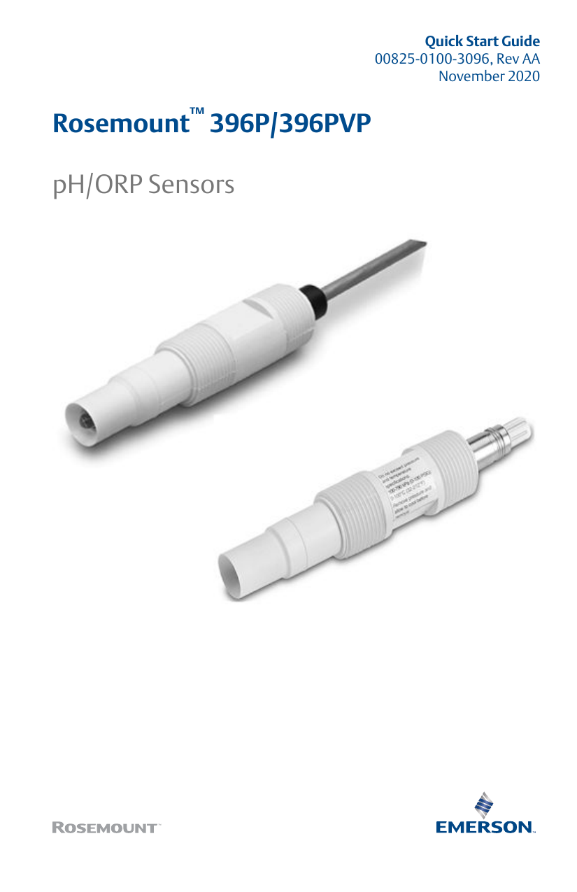 Rosemount 396P/396PVP pH/ORP Sensors Quick Start Guide | Manualzz