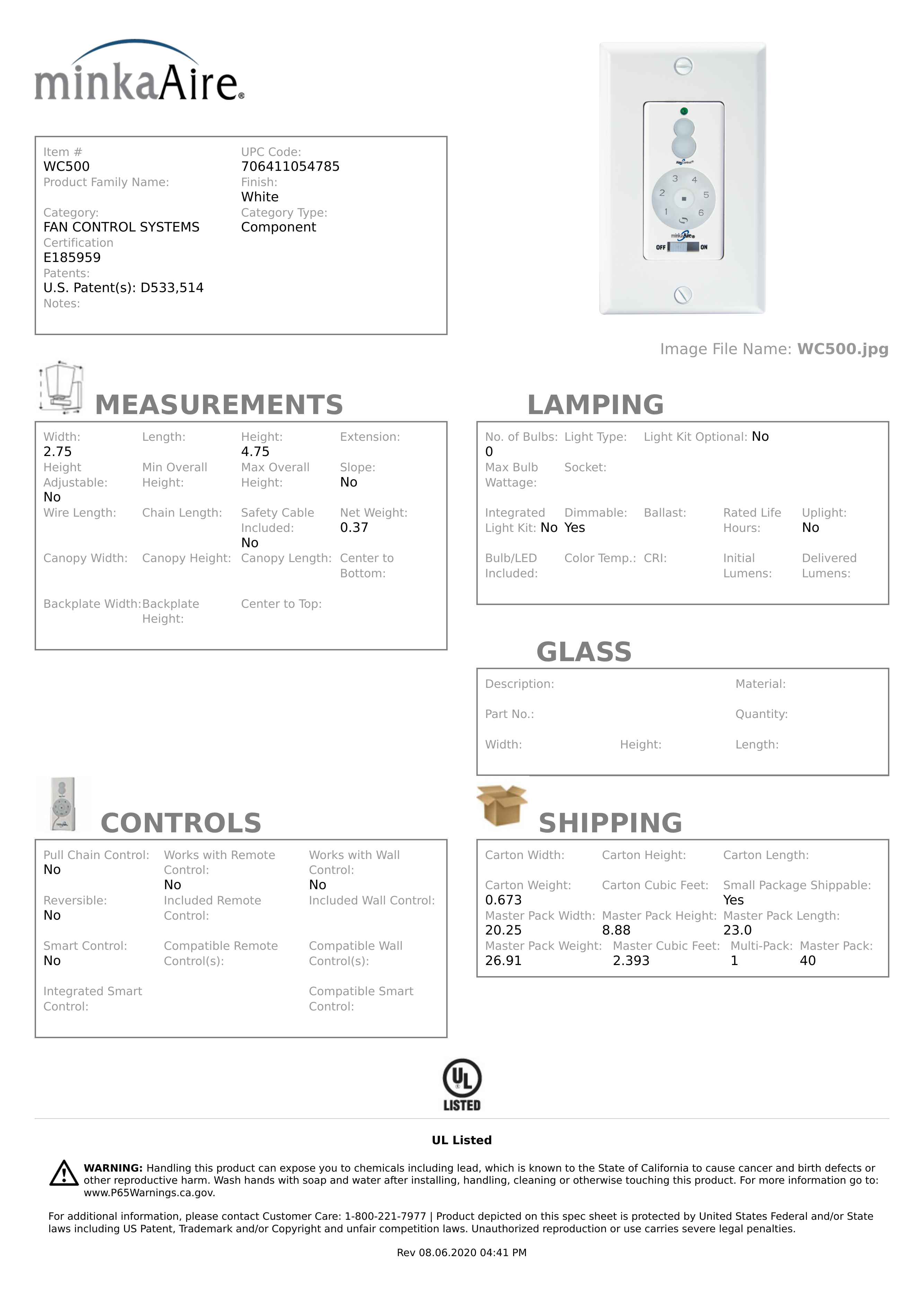 Minka-Aire WC500 Product information | Manualzz