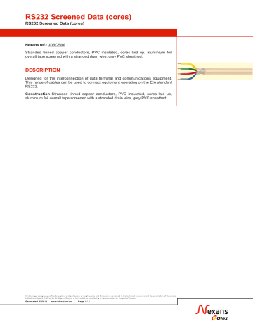 NEXANS OLEX 6 core Wiegand Screened Cable 100M Data Sheet | Manualzz