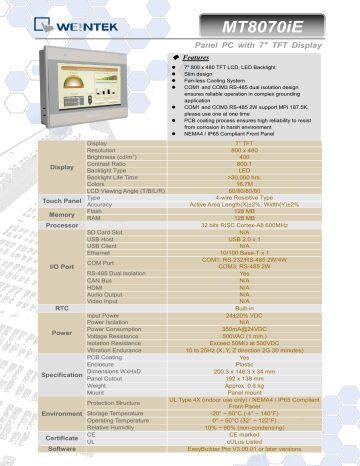 Weintek MT8070iE Data Sheet | Manualzz