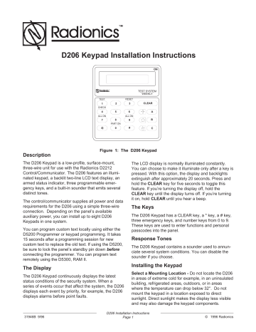 Radionics D206 Installation Instructions | Manualzz