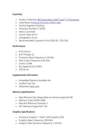 Intel BX80684I78700 CPU Processor Specification Sheet | Manualzz
