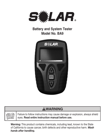 Clore Automotive BA9 Battery Tester User Manual | Manualzz