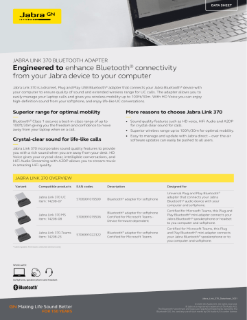 Jabra Link 370 - MS Teams Datasheet | Manualzz