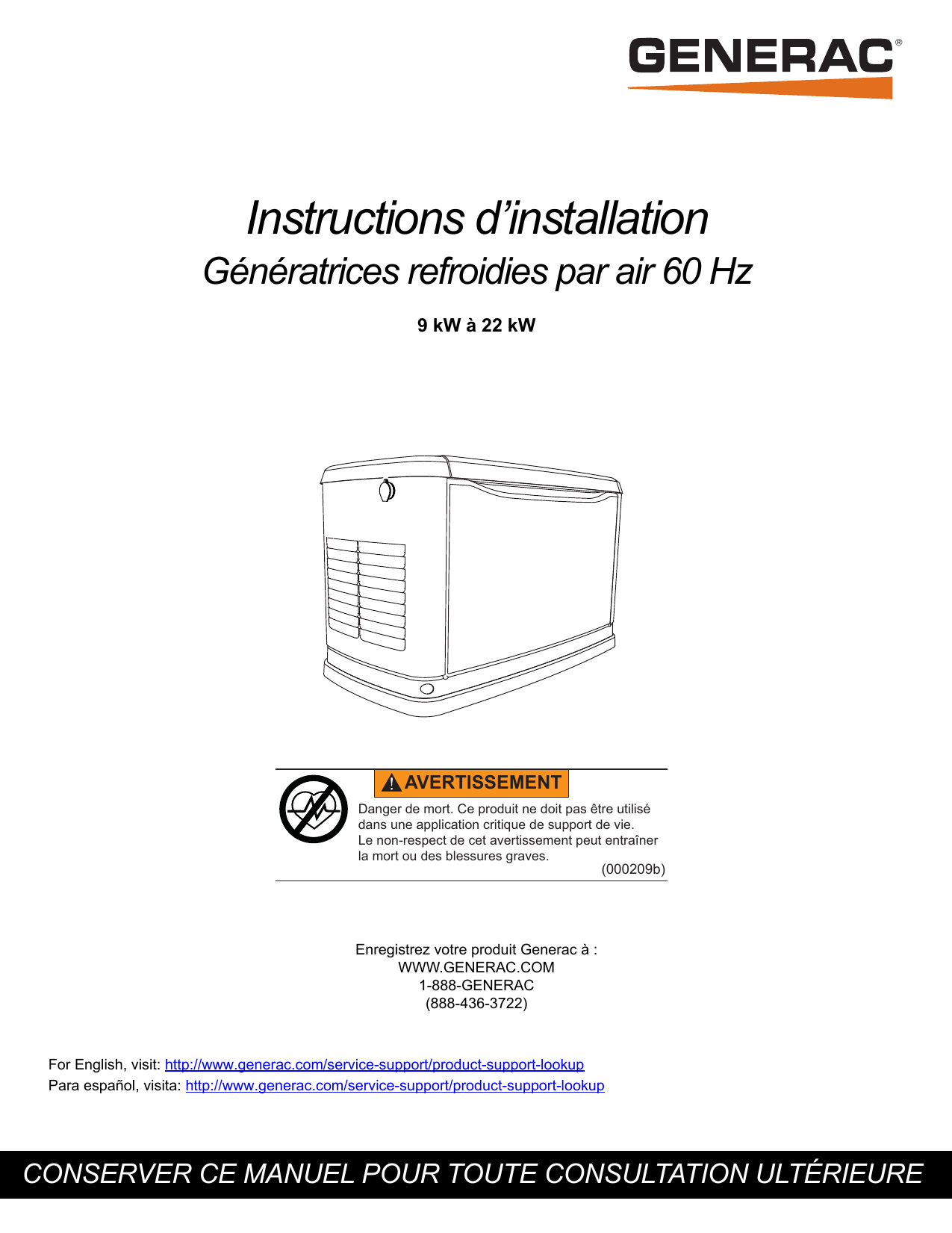Generac 16 kW G0070371 Standby Generator Manuel utilisateur | Manualzz