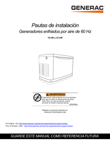 Generac 22 kW G0071421 Standby Generator Manual de usuario | Manualzz