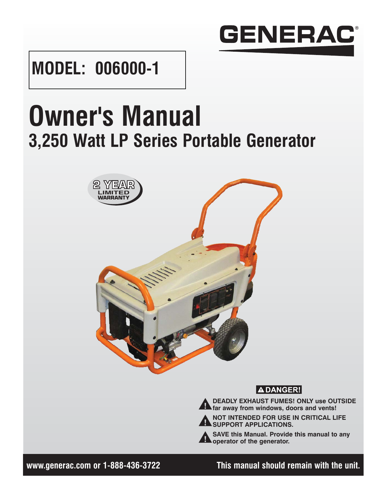 Generac LP3250 G0060001 Portable Generator Manual | Manualzz