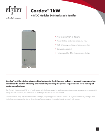 Alpha 48Vdc Cordex™ 1kW Datasheet | Manualzz
