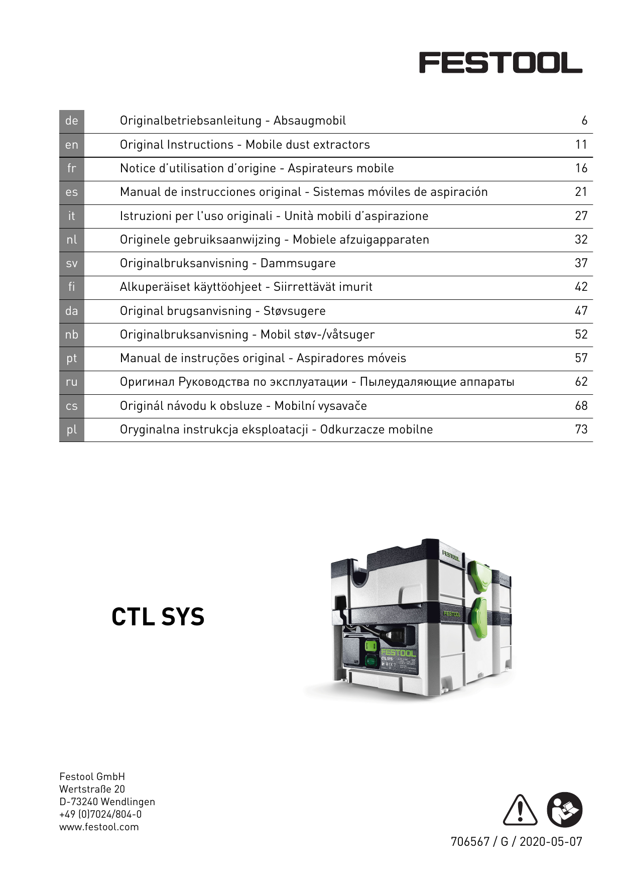Festool CTL SYS Bruksanvisningen | Manualzz