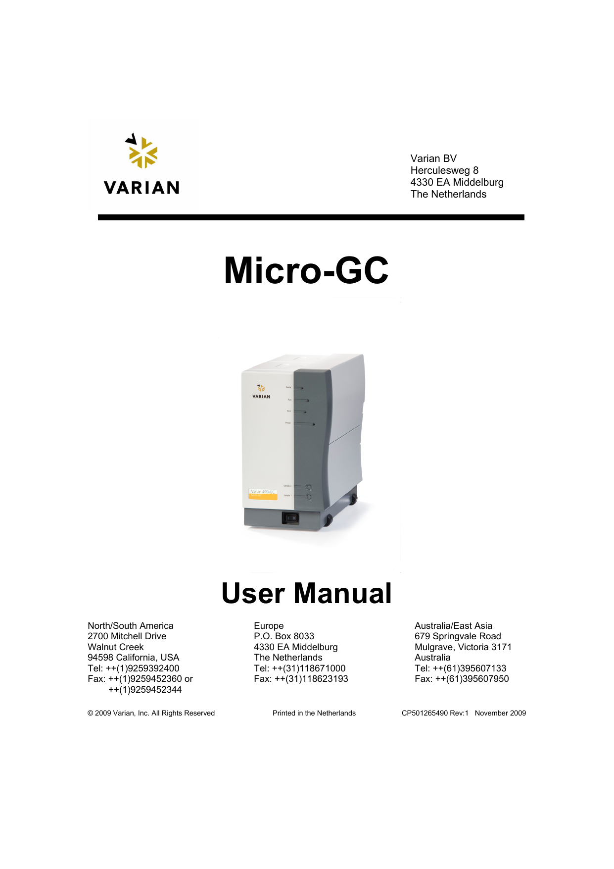 Varian Micro-GC 490-GC, Micro-GC Series User Manual | Manualzz