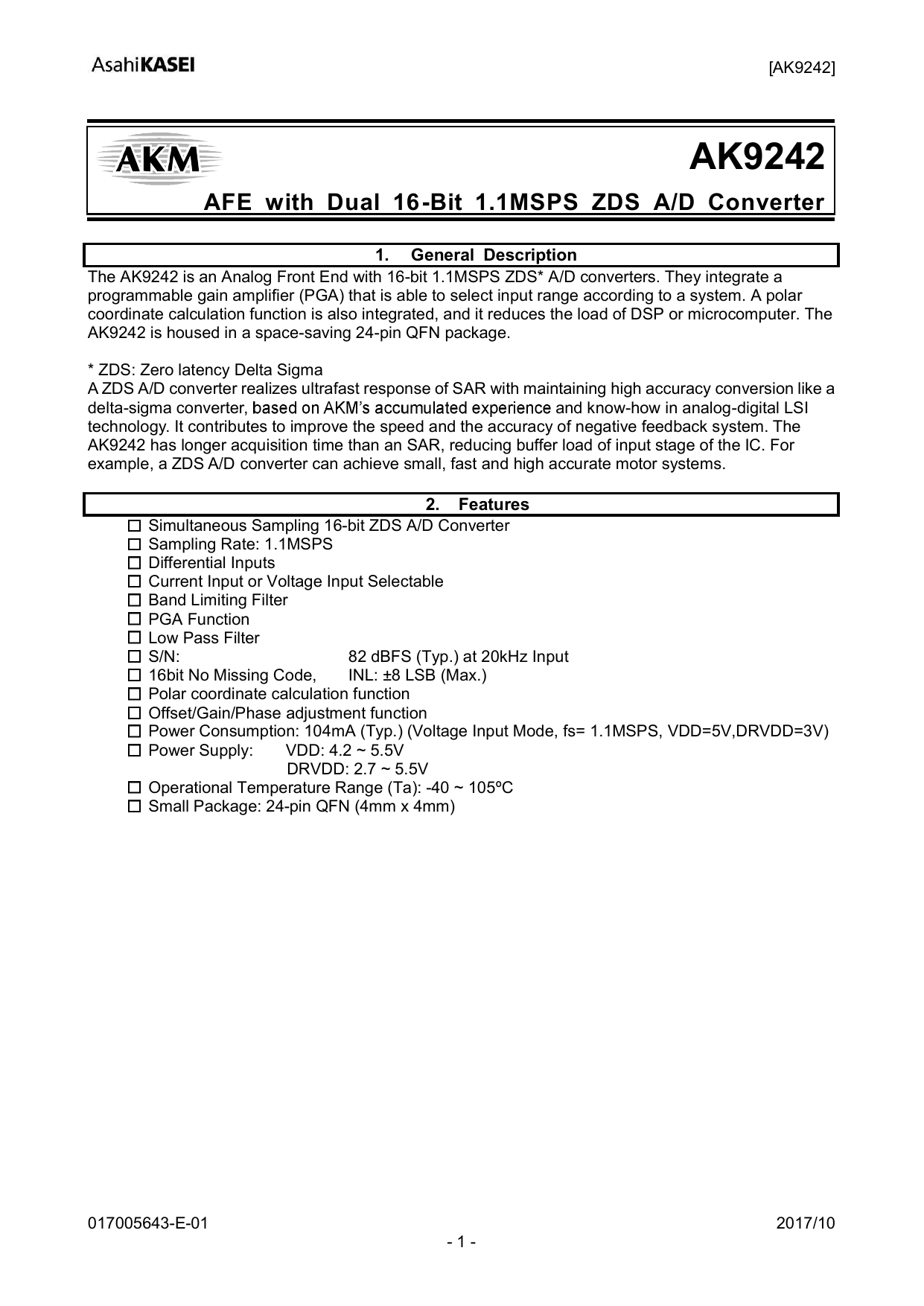 AKM AK9242NK Spec Sheet | Manualzz