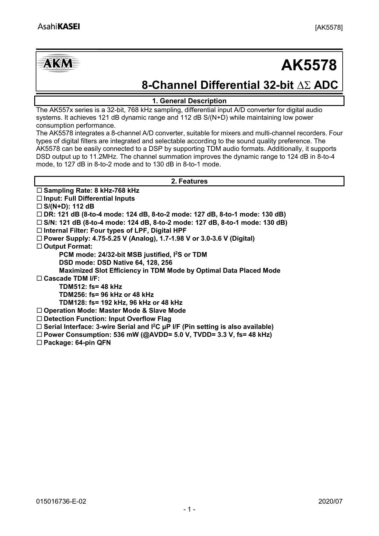 AKM AK5578EN Spec Sheet | Manualzz
