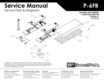 BendPak P-6FB Pit Lift Service Manual & Parts Diagram | Manualzz