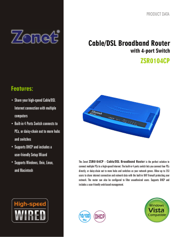Zonet ZSR0104CP Product Data | Manualzz