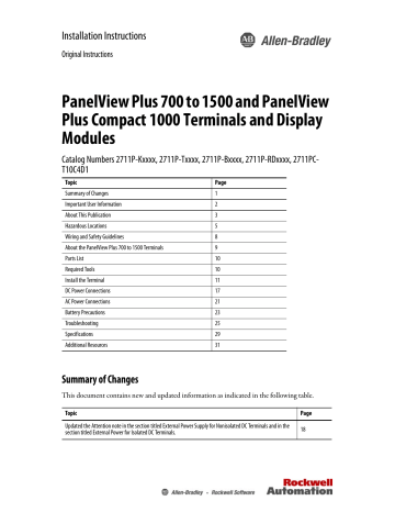 Allen-Bradley PanelView Plus 700 Installation Instructions Manual ...