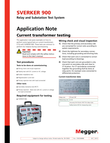 Megger SVERKER 900 Application Note | Manualzz