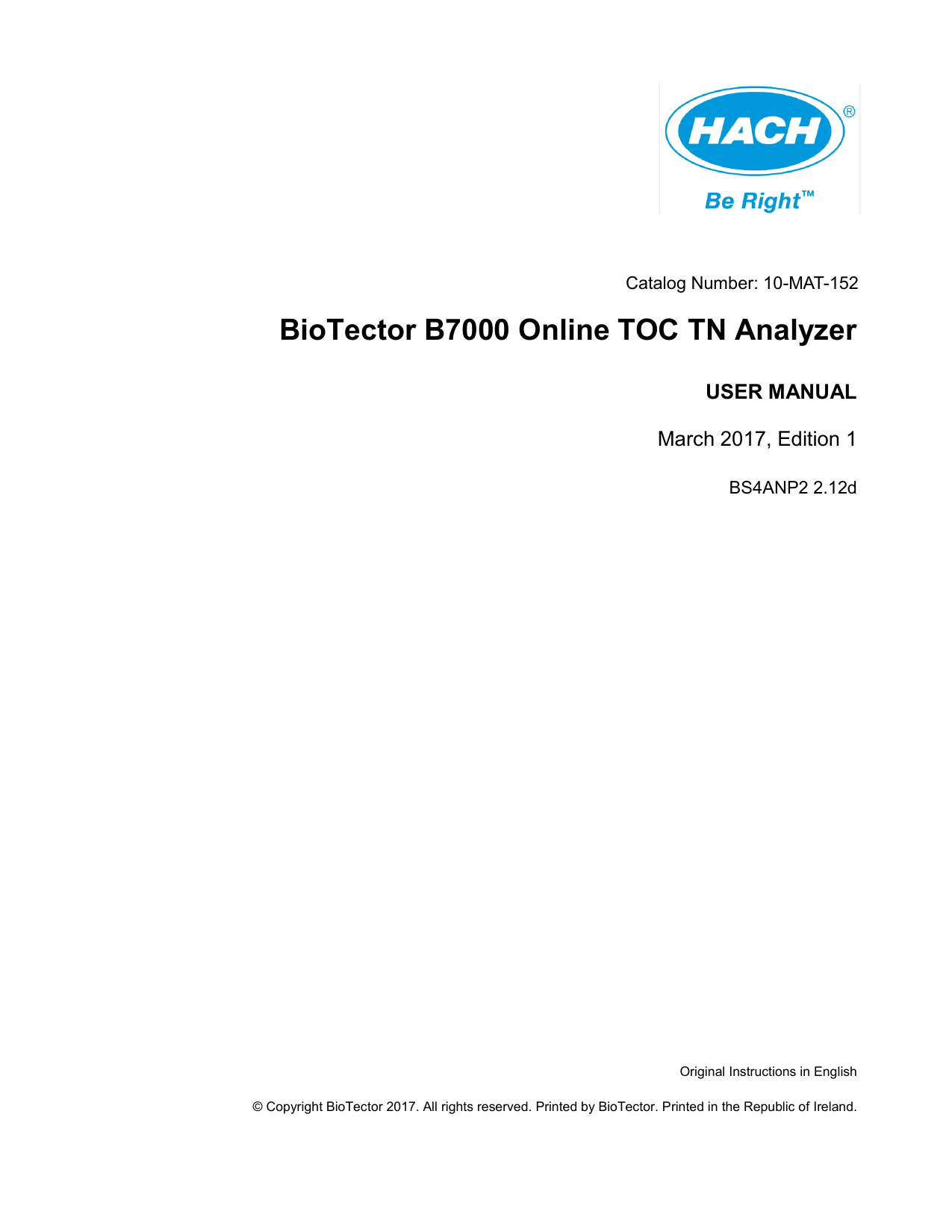 Hach BioTector B7000 User Manual | Manualzz