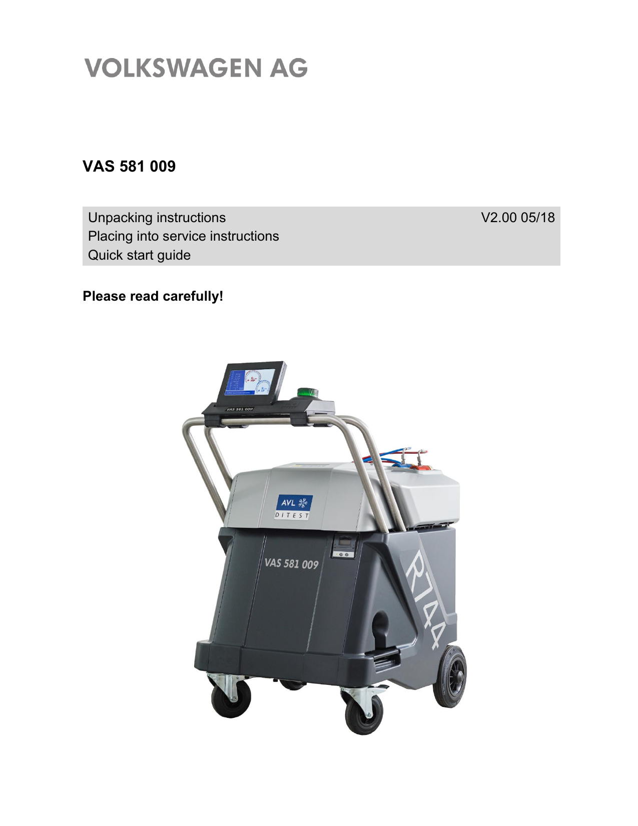 Volkswagen VAS 581 009 Quick Start Manual | Manualzz